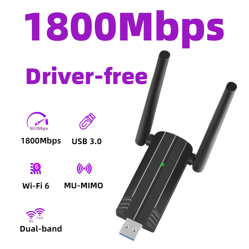 1800Mbps WiFi6 USB3.0 Adapter External Dual Antenna Dual Band 5G 2.4G Wireless WiFi Adapter ...