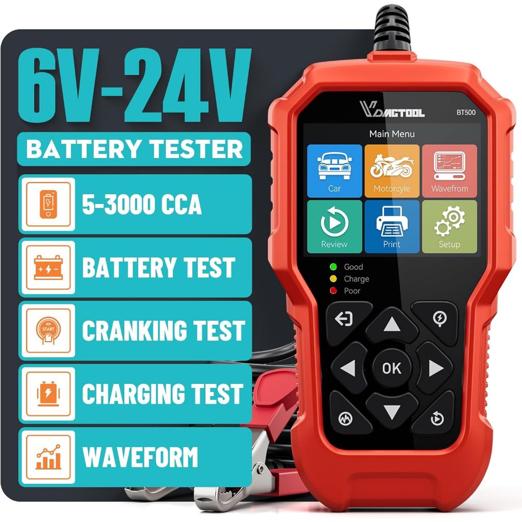 VDIAGTOOL BT500 Digital Car Battery Tester 6V 12V 24V Starter ...