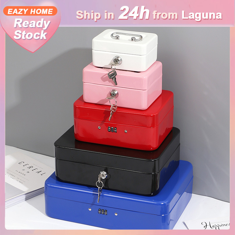 【Ship in 24h】4 Size Cash Box with key Portable Vault Money Box Safe Box ...