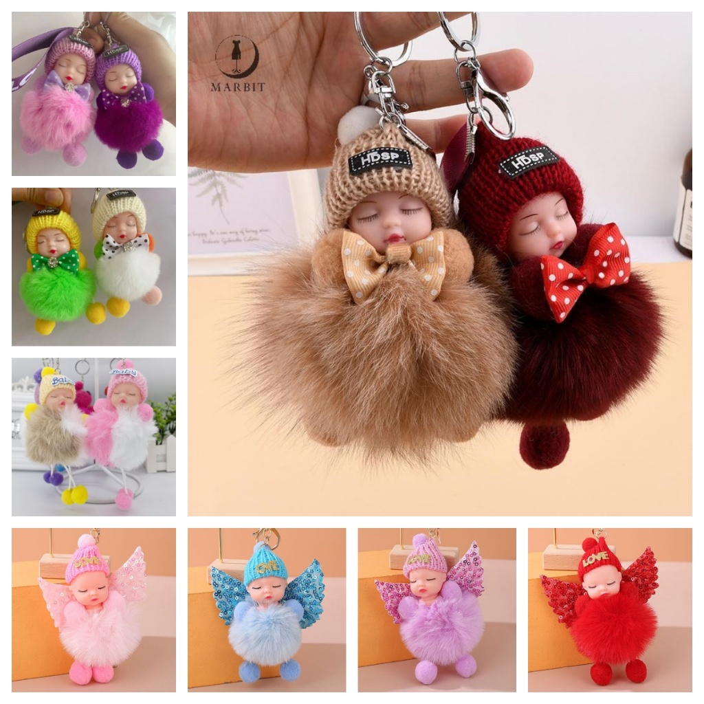 Marbit Sleeping Baby Keychain Cute Fluffy Plush Doll Keychains Women ...