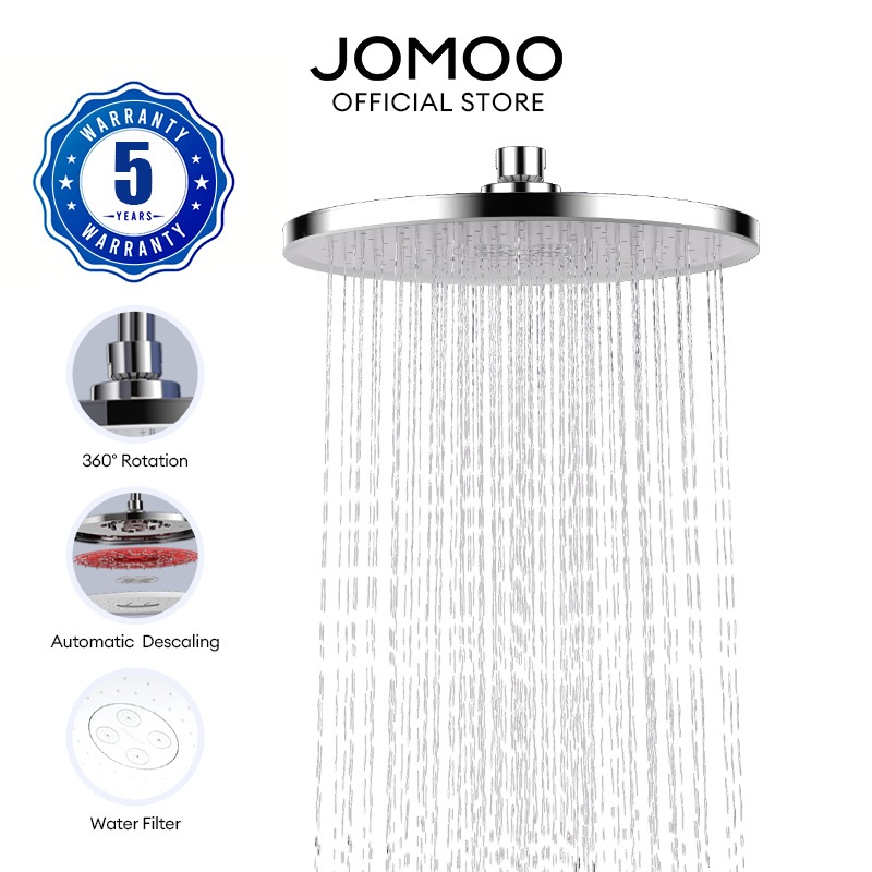 JOMOO 9 inch Shower Head Round High Pressurized Rain Shower Top Spray Ultra-Thin Design ...
