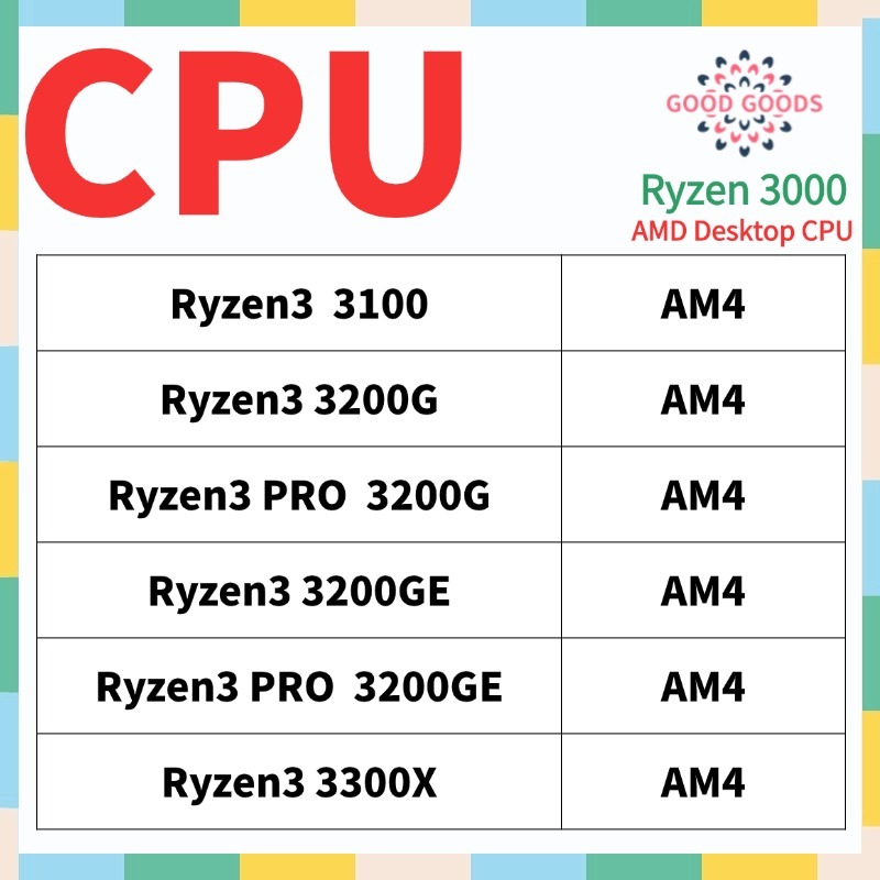 Ryzen3 3100 Ryzen3 3200G Ryzen3 PRO 3200G Ryzen3 3200GE Ryzen3 PRO ...