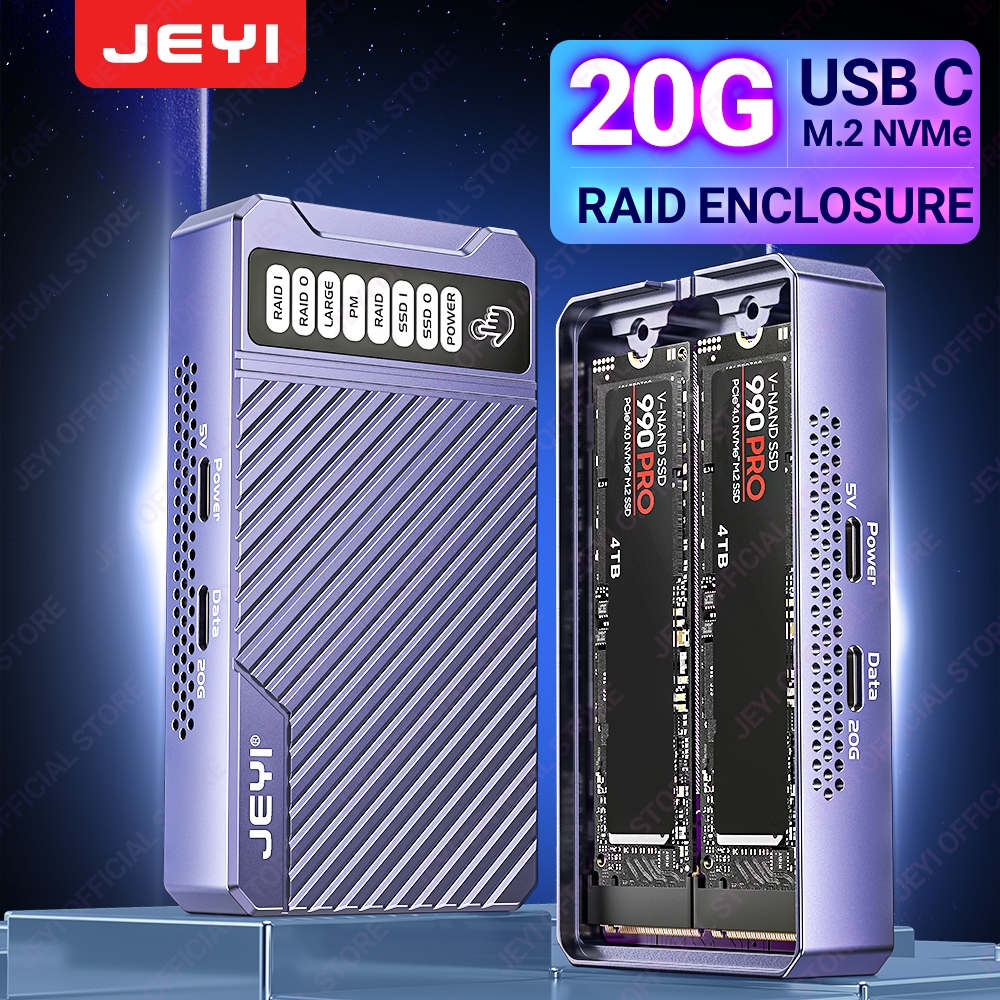 JEYI Dual Nvme Enclosure, 2-Bay Hardware RAID Enclosure, 20Gbps ...