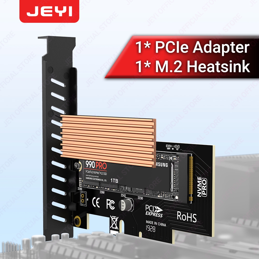 JEYI PCIe to NVMe Adapter With Aluminum SSD Heatsink Cooler, 64Gbps M.2 ...