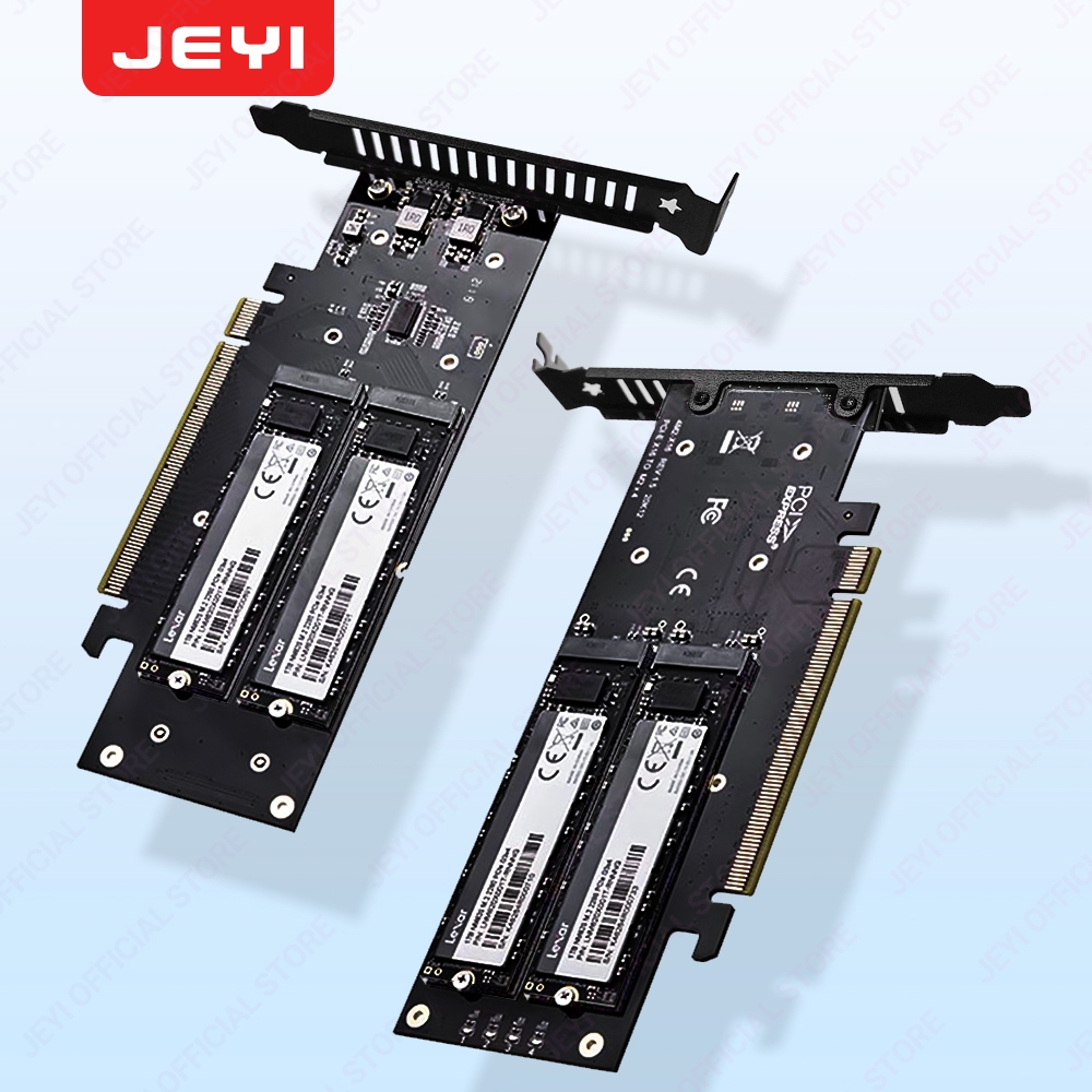 JEYI 4 SSD to PCIE 4.0 Expansion Card, 4 NVMe M.2 M key SSD To PCIe X16 Adapter, up to 256 Gbps ...
