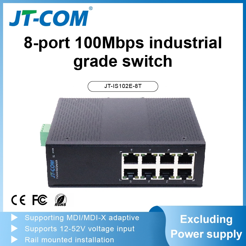 JT-COM Industrial 8-port 100Mbps switch rail mounted 8-port Ethernet ...
