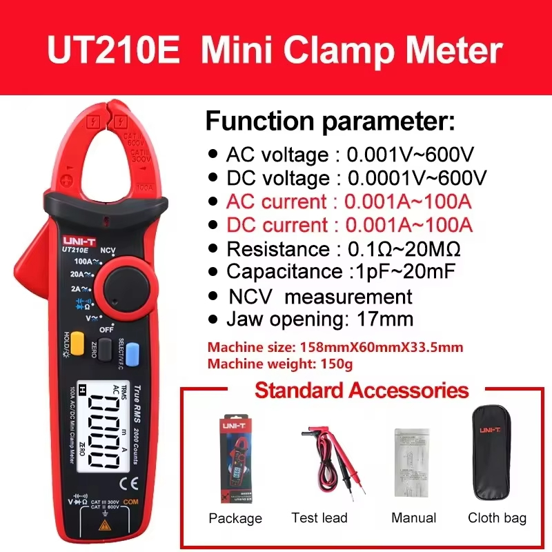 UNI-T UT210E Digital Clamp Multimeter 2000count Auto range True RMS DC ...