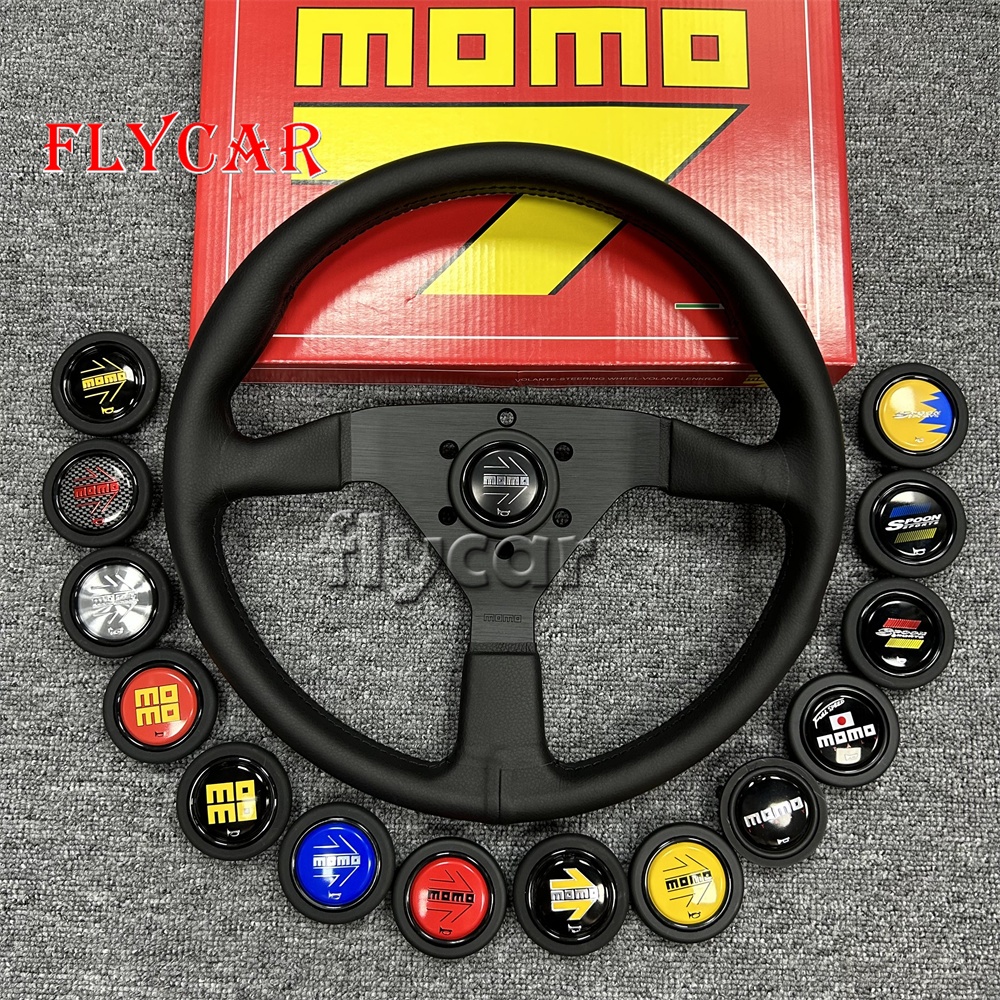MOMO V1 Steering Wheel 14inch Leather Flat Style Car Racing Steering ...