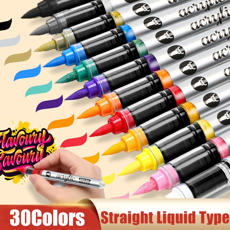18-30 Colors Straight Liquid Acrylic Marker Soft Tip Waterproof Direct ...