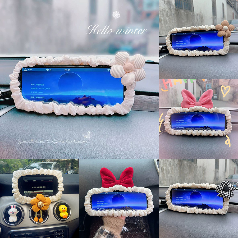 Elastic Bowknot Car Interior Ornament Dashboard Frame Screen Protective ...