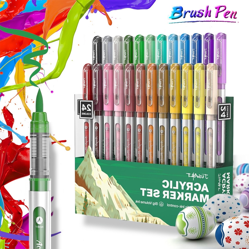 30 Colors Straight Liquid Acrylic Marker Brush Tip Waterproof Acrylic ...