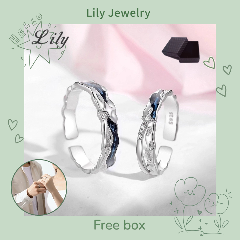 [With box]S925 Silver Eternal Star Couple Ring Texture Fashion Opening Adjustable Men Women ...