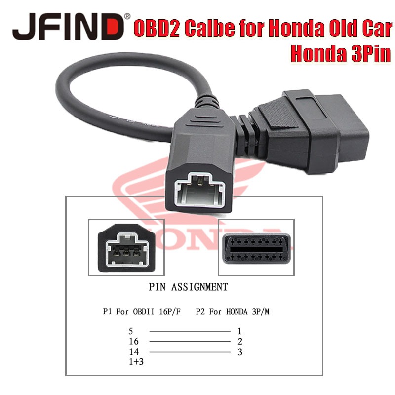 Obd2 Scanner Elm327 3pin For Honda To 16 Pin Obd2 Diagnostic Cable 3 Pin Cable For Honda Old Car