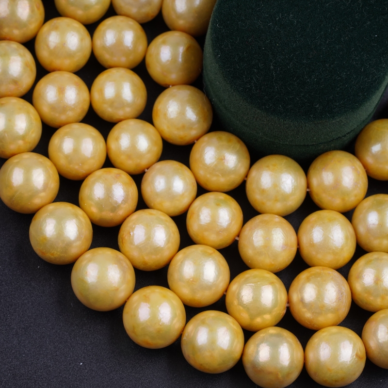 11-14mm Golden Edison Round Pearl Authentic Natural Freshwater Pearl ...