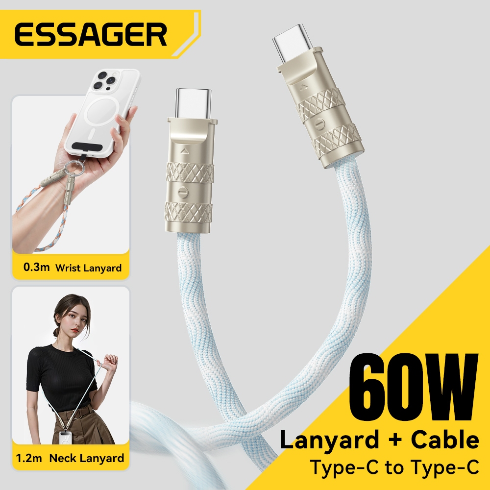 Essager 60W PD Fast Charging Cable 2 in 1 Lanyard + Data Cable | Shopee ...
