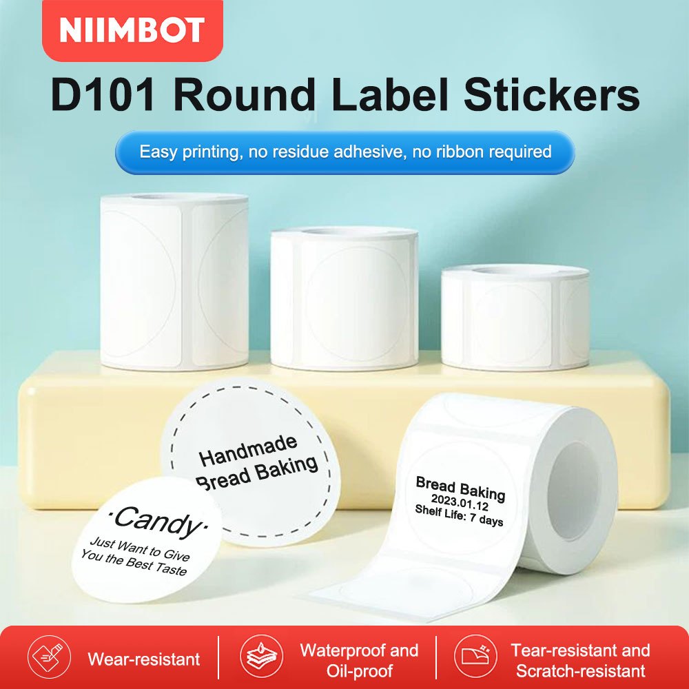 NIIMBOT D101 White thermal label paper round size sticker waterproof ...
