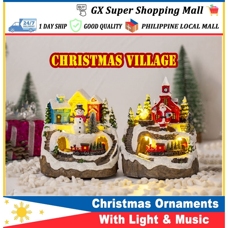 Resin Figurines Decorative Christmas Village Statues Xmas Train for ...
