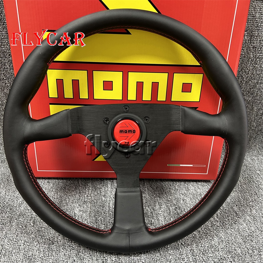 14inch MOMO V1 Leather Engraved Competitive Universal Racing Sport Steering Wheel 350mm Red ...