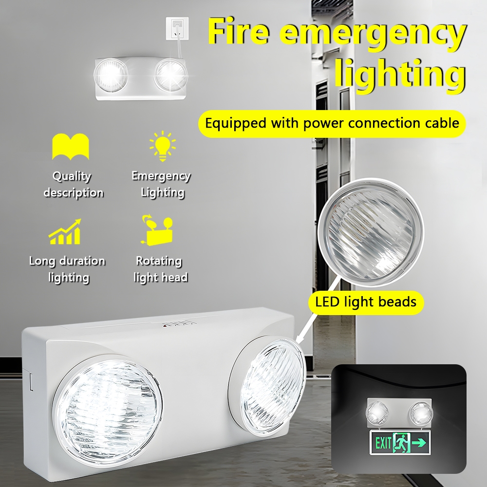 Emergency Lights Rechargeable LED Light Twinhead Fire Emergency Light ...