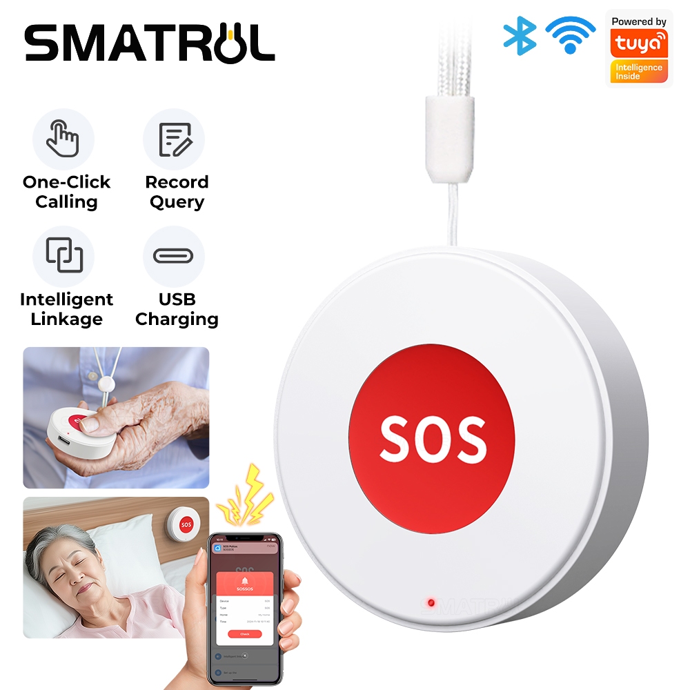 SMATRUL Tuya WiFi Smart SOS Call Button Wireless Caregiver Pager Phone ...