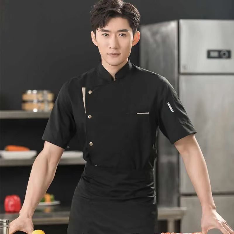 Ready Stock Chef Uniform Short Sleeve Men Customizable LOGO Name Black ...