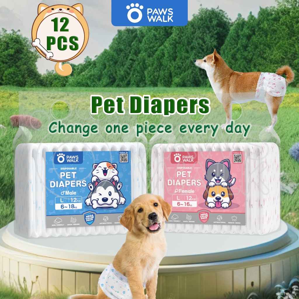 PawsWalk diaper Pet Diaper Pack Full Wrap and Belly Wrap for Dogs ...