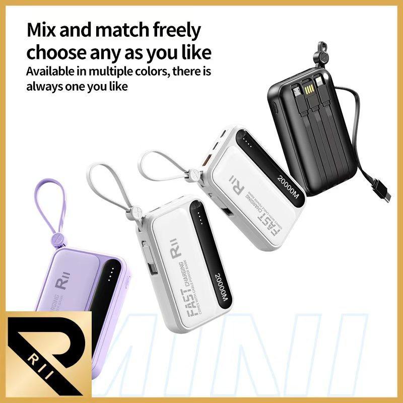 RII New R08 20000mah Portable Powerbank with 4 Cables Fast Charging ...