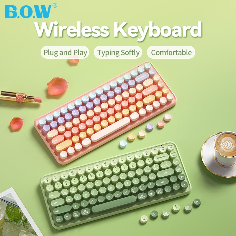 BOW USB Wireless Keyboard K608 Mini Portable 2.4G Ergonomic 84 Keys ...