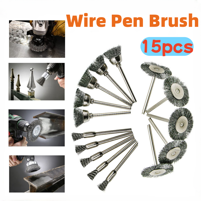 15pcs Wire Wheel Brushes Set Kit Mini Drill Tools Accessories 3 Types ...