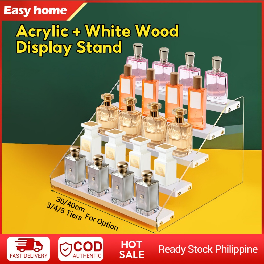 【COD】Wooden Acrylic Display Stand White Display Rack Figurine Counter ...