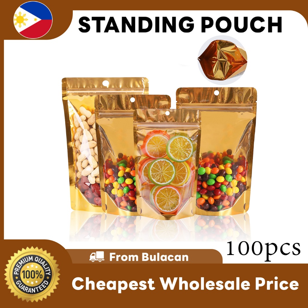 100pcs Half Aluminum Clear Stand gold pouch with ziplock plastic food ...