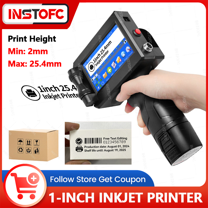 25.4mm Handheld Inkjet Printer QR Bar Batch Code Date Number Logo Expiry Date Coding Machine ...