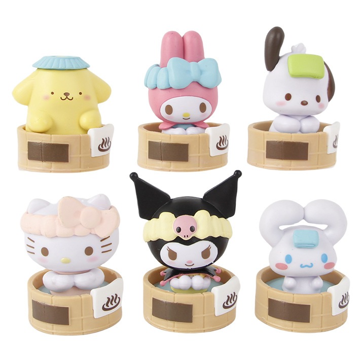 6Pcs/Set 6cm My Melody Anime Figure Hot Spring Bath Kuromi Cinnamoroll ...