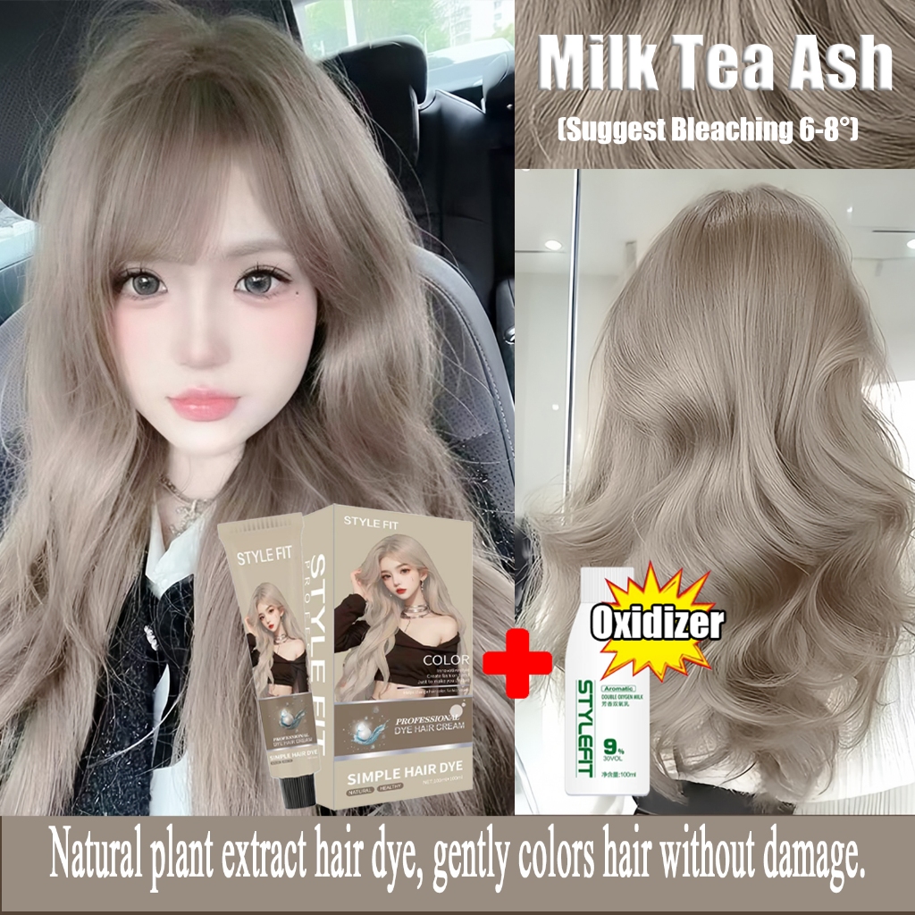 STYLEFIT Milk Tea Ash Hair Color（100ml Hair Dye + 100ml Oxidant）/Hair ...