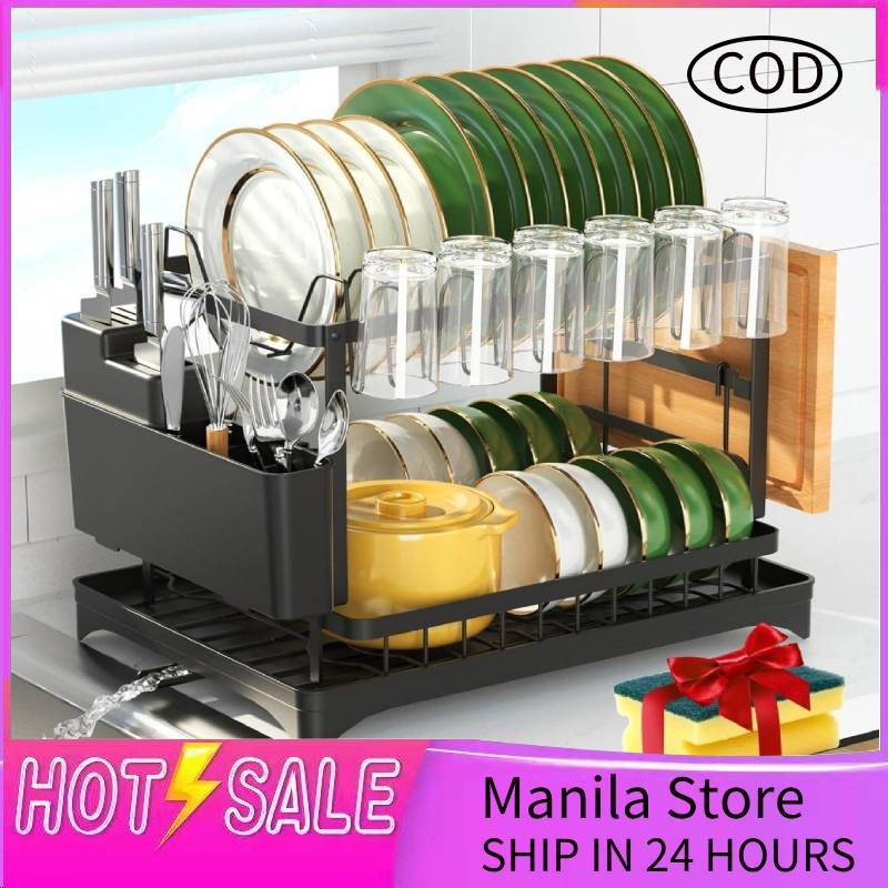2 Tier Dish Drying Rack for Kitchen Counter, Dish Drainers for Kitchen Counter with Drainboard ...