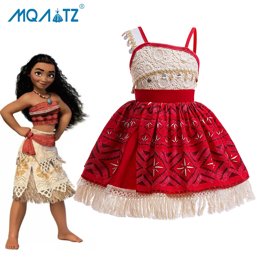 MQATZ Moana Cosplay Girls Dress Red Kids Costume Lace Princess Dresses ...