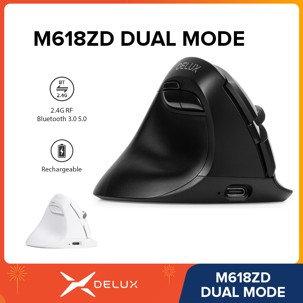 Delux M618ZD Dual Mode Left Handed Silent Button Bluetooth 3.0 5.0 2.4GHz Rechargeable 500mAh ...