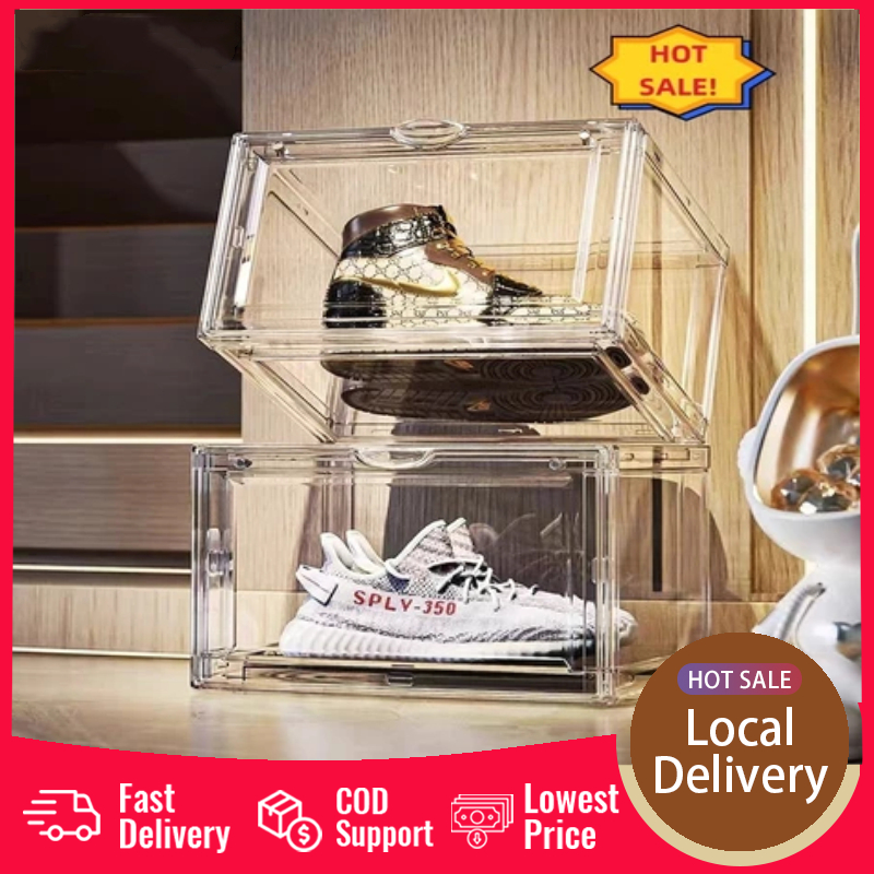 12PCS Acrylic Shoe Box Stackable Magnetic Shoe Box Transparent Shoe ...