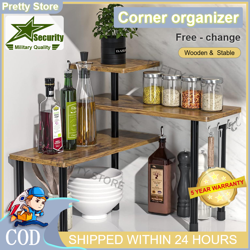 Countertop Corner storage rack wooden thicken free-change Corner Shelf ...