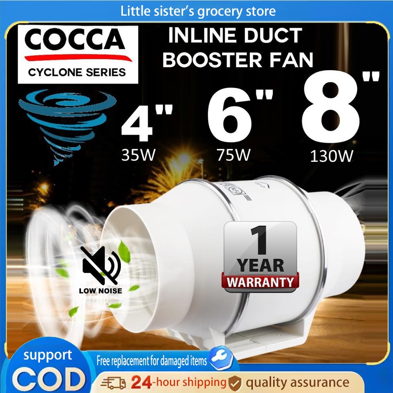 COCCA 4"/ 6"/ 8" inch High Suction Power Inline Duct Booster Fan ...
