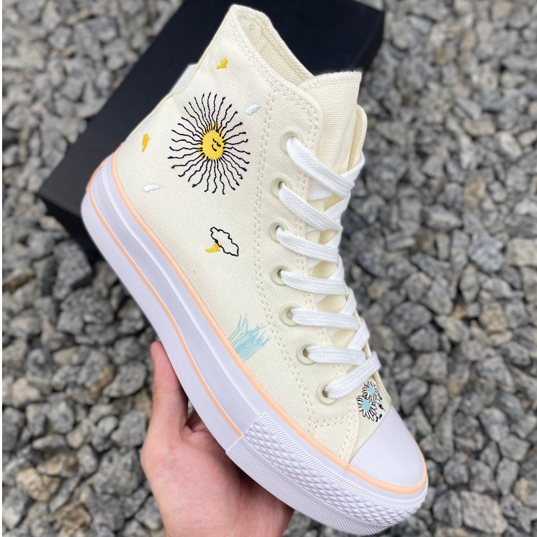 Converse All Star Lift Thick-Soled Sunflower Embroidery Silk Mesh ...