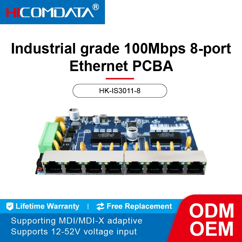 HICOMDATA Industrial-Grade 100Mbps 8-Port Ethernet Switch PCBA (1x9 ...