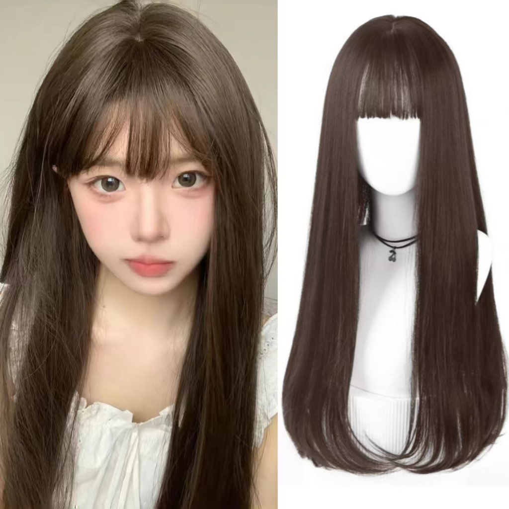 Korean Wigs For Woman Female Long Hair Realistic Natural Full Head Wig ...