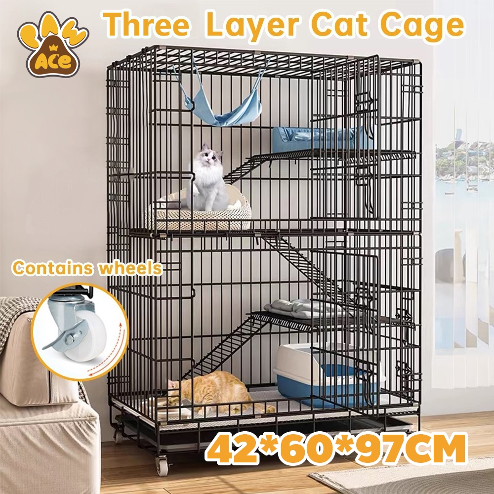 3 Tier Cat Cage Foldable Cat Cage Easy to Assemble Sturdy with Wheels ...