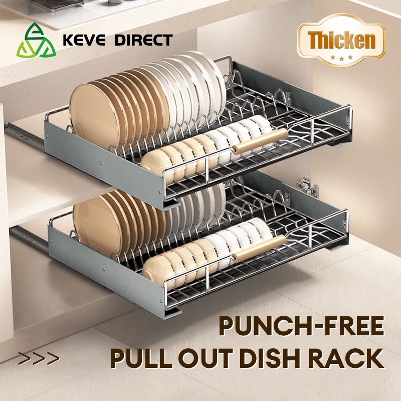 KEVE No Punch Pull Out Dish Rack for Cabinet Dish Rack with Drainer ...