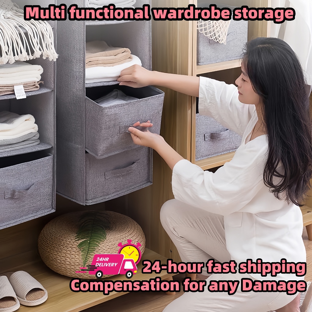Multi Layer Hanging Closet Organizer Shelf Storage Box Collapsible ...