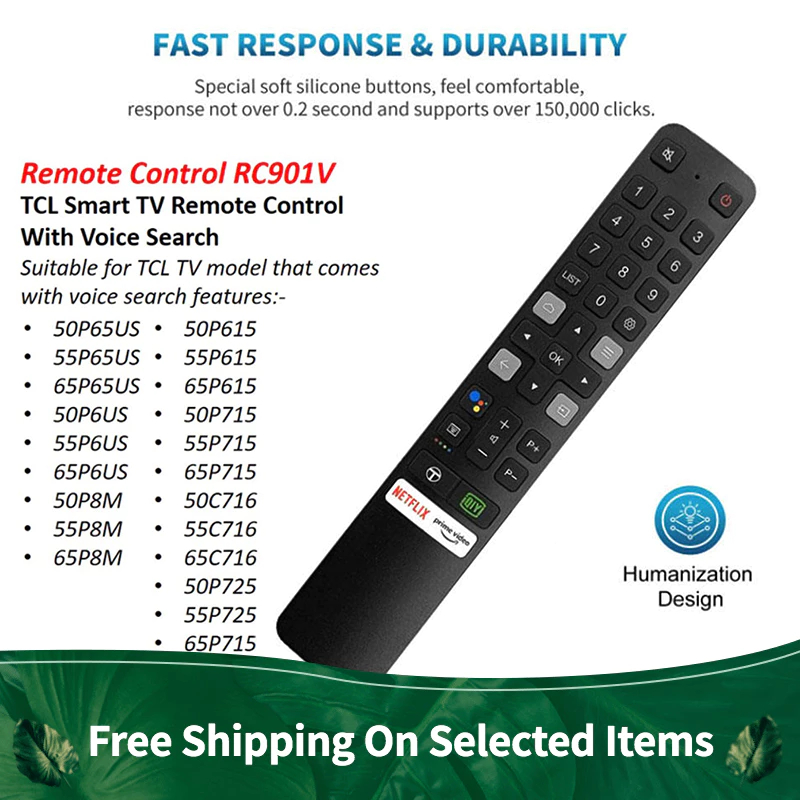 New RC901V FMR6 Replacement Voice Remote Control for TCL Smart TV 4K ...