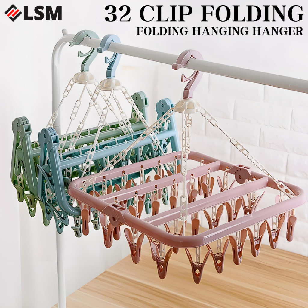 32 clip folding Plastic hanger Save space clip drying Baby hanger ...
