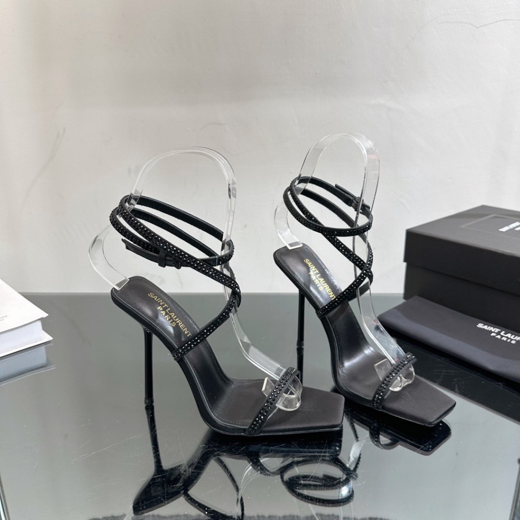 Ysl Simple Ladies Square Toe Rhinestone High Heels | Shopee Philippines