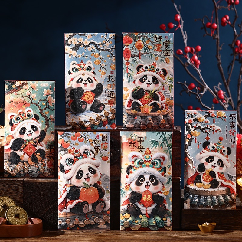 6pcs/set Red Envelopes 2025 New Year Gift Wrap Bag Cartoon Panda Cash ...